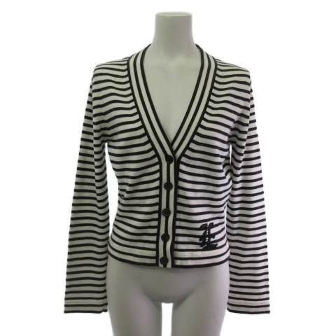 【中古】エルマノシェルビーノ ERMANNO SCERVINO カーディガン 長袖 ボーダー 白 黒 ホワイト ブラック  レディース