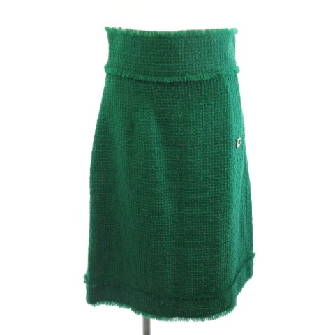【中古】ドルチェ&ガッバーナ ドルガバ DOLCE&GABBANA ツイードスカート 膝丈 裏地 レオパード ヒョウ柄 グリーン 緑 42  レディース
