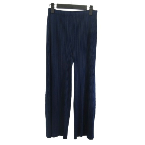 【中古】プリーツプリーズ PLEATS PLEASE 25SS プリーツ ワイドパンツ ネイビー 紺 3 PP51JF125