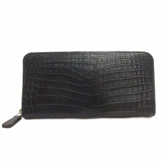 【中古】JRA 長財布 ウォレット ラウンドファスナー クロコダイルレザー 紺 ネイビー メンズ レディース