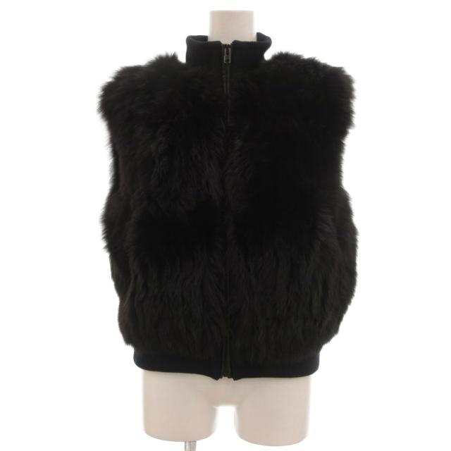 【中古】ジバンシィ GIVENCHY ファーベスト L フォックス 毛皮 ジップアップ リブニット L 黒 ブラック /NU