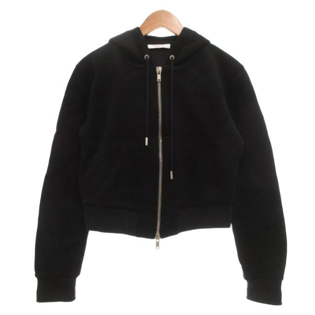 【中古】ジバンシィ GIVENCHY パーカー フーディー M ジップアップ ダンボールニット ショート丈 黒 ブラック /NU