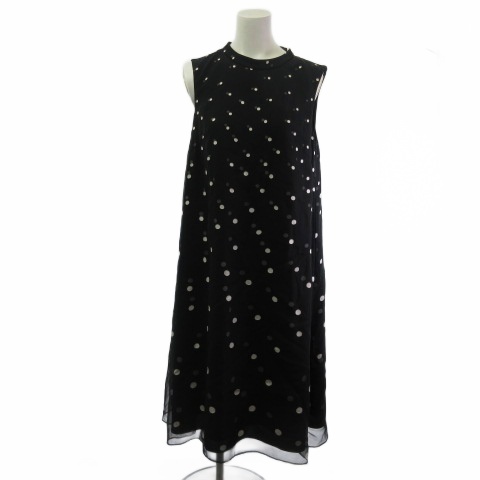 【中古】未使用品 ダイアグラム Diagram タグ付き フレアドットワンピース ノースリーブ 黒 ブラック 39235096 36 レディース