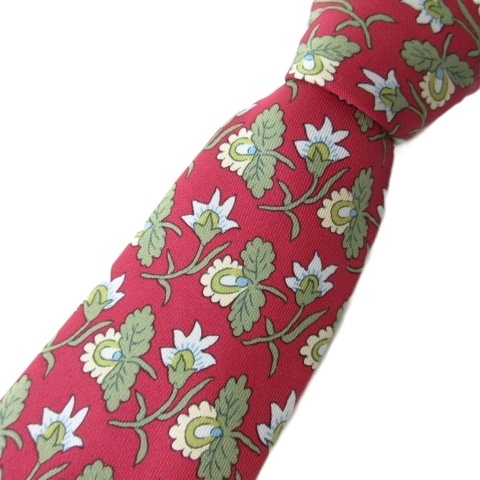 【中古】エルメス HERMES 7259MA シルク100 ネクタイ 花柄 ボルドー  メンズ