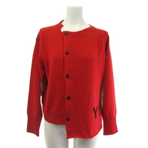 【中古】ワイズ Y's カーディガン Yロゴ 変形 長袖 赤 レッド 2 YG-K97-581 レディース