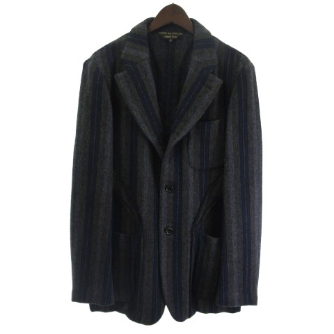 【中古】コムデギャルソンオムプリュス COMME des GARCONS HOMME PLUS ウール テーラードジャケット ストライプ グレー ブルー M メンズ