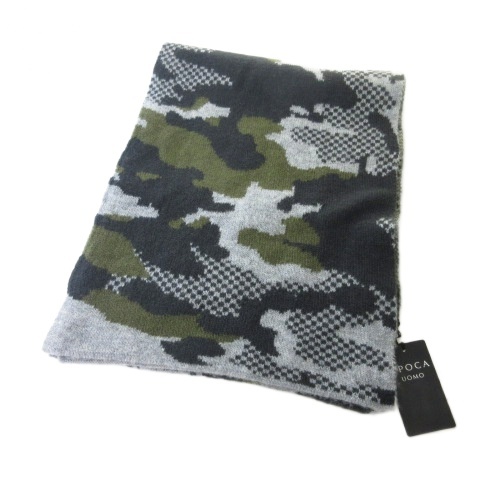 【中古】未使用品 エポカ ウォモ EPOCA UOMO タグ付き カシミヤマフラー カモフラ 迷彩柄 グレー カーキ  メンズ