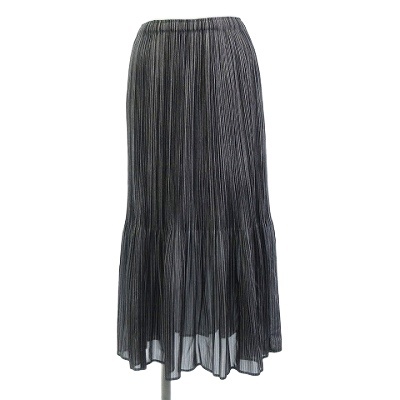 【中古】プリーツプリーズ PLEATS PLEASE 美品 イージー ロングスカート フレア ひざ丈 グレー 2 約M レディース