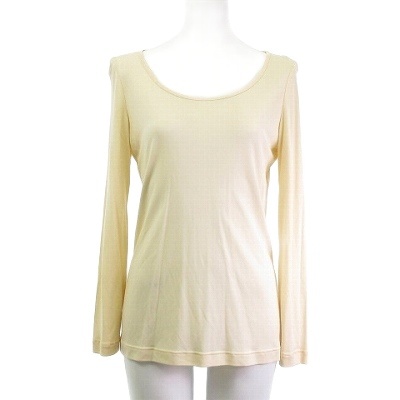 【中古】グッチ GUCCI 美品 シルク カットソー イタリア製 長袖 ベージュ S レディース