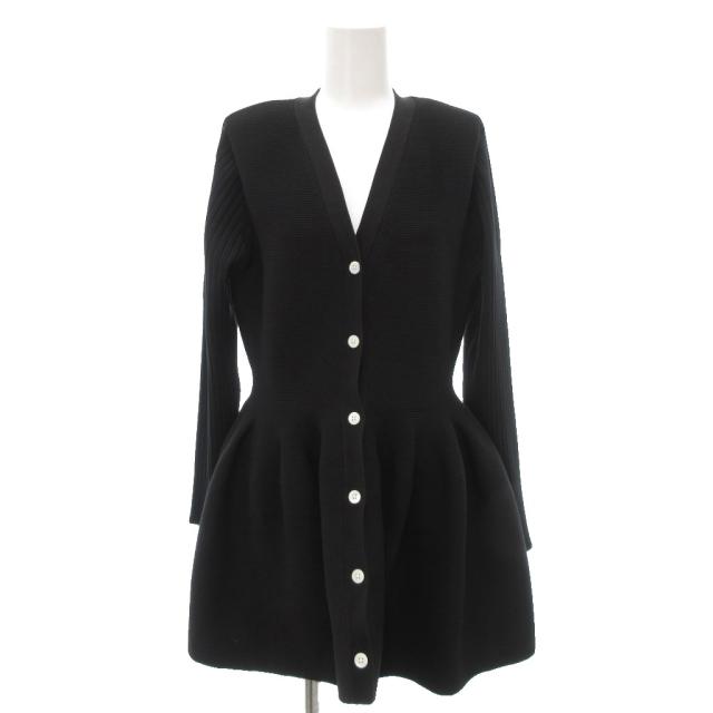 【中古】カデュネ CADUNE 美品 ペプラム ワンピース ミニ リブニット切替 38 黒 ブラック /YJ レディース