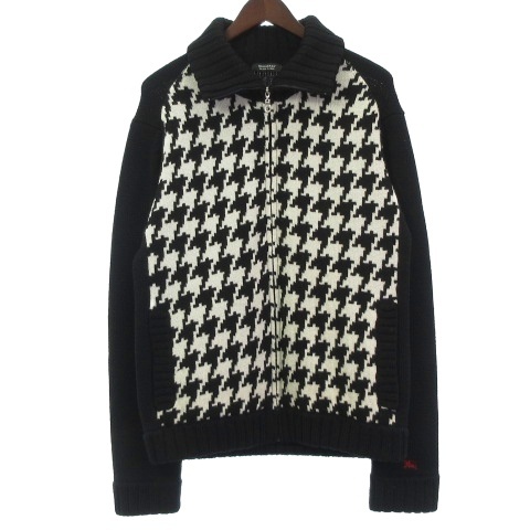 【中古】バーバリーブラックレーベル 美品 ニット ジャケット ジップアップセーター 千鳥格子柄 ブラック 3 約L