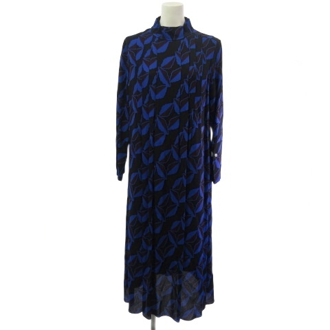 【中古】マルニ MARNI ワンピース  ロング とろみ 総柄 長袖 ブラック ブルー 38 レディース
