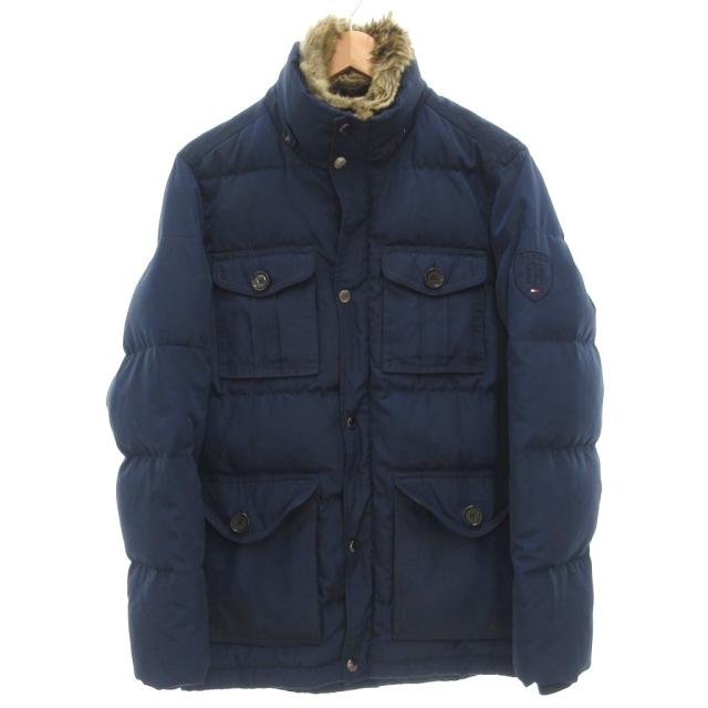 【中古】トミーヒルフィガー   ダウンジャケット ブルゾン スタンドカラー 衿ファー 紺 ネイビー /GV