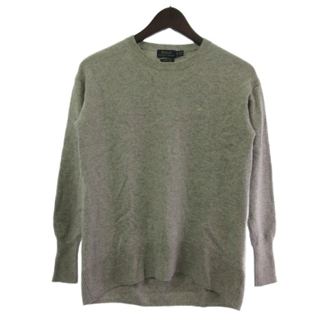 【中古】ポロ ラルフローレン POLO RALPH LAUREN ニット セーター 長袖 ワンポイント プルオーバー グレー XS  レディース