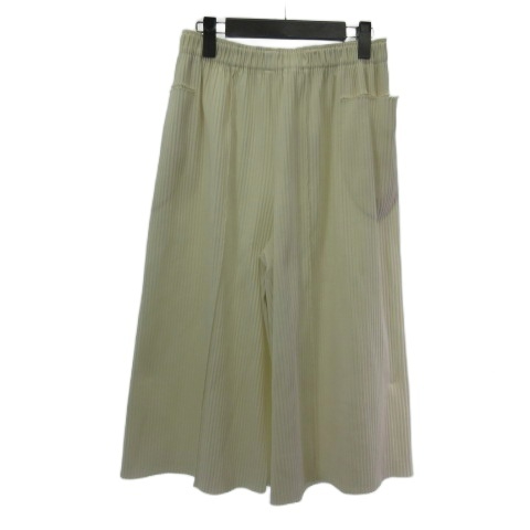 【中古】ミーイッセイミヤケ me ISSEY MIYAKE MI12-KJ612 プリーツ クロップドパンツ ワイド オフホワイト F レディース