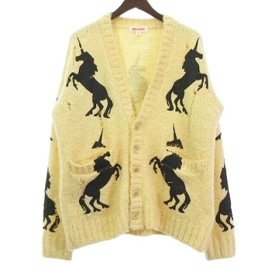 【中古】MASU エムエーエスユー 23AW UNICORN GRUNGE CARDIGAN グランジ加工ユニコーンカーディガン イエロー 46 M位