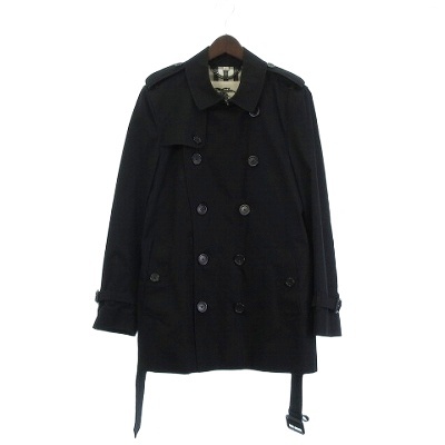 【中古】バーバリー BURBERRY 美品 THE KENSINGTON トレンチコート ショート 英国製 裏地ノバチェック ブラック 46