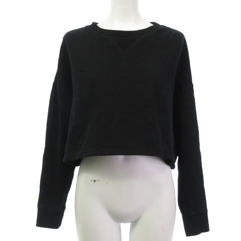 【中古】ティージャパン T.japan スウェット トレーナー 裏起毛 クロップド丈 黒 ブラック フリーサイズ レディース