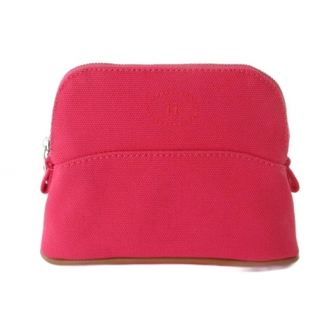 【中古】未使用品 エルメス HERMES ボリードポーチ ミニミニ コットンキャンバス ピンク ハイビスカス  レディース