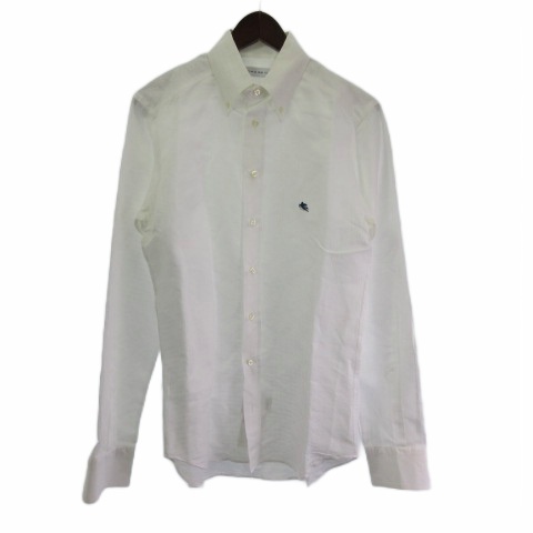 【中古】エトロ ETRO リネンシャツ ボタンダウン ペイズリー柄 ワンポイント 長袖 白 ホワイト 38  メンズ