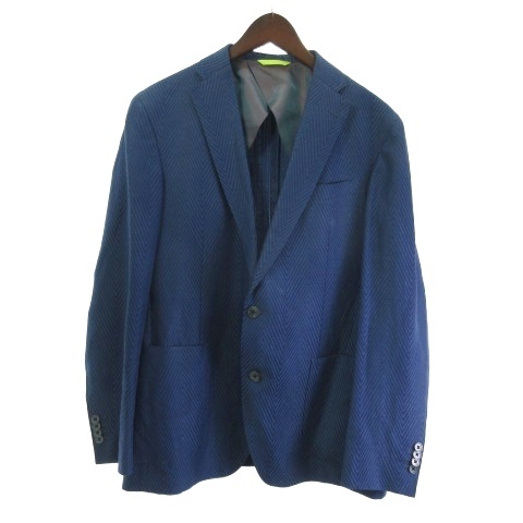 【中古】ミラショーン mila schon 美品 テーラードジャケット 総柄 シェブロン ウール リネン ネイビー 紺 48C メンズ