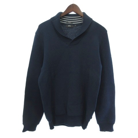 【中古】ヒューゴボス HUGO BOSS ニット セーター プルオーバー コットン ネイビー 紺 S メンズ