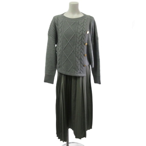 【中古】未使用品 ダイアグラム ケーブルニットサテンワンピース ニット ワンピース セット 0320433144 グリーン 36