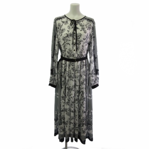 【中古】未使用品 グレースコンチネンタル 0125131107 25SS フラワーパネルプリントワンピース シフォン 花柄 長袖 36