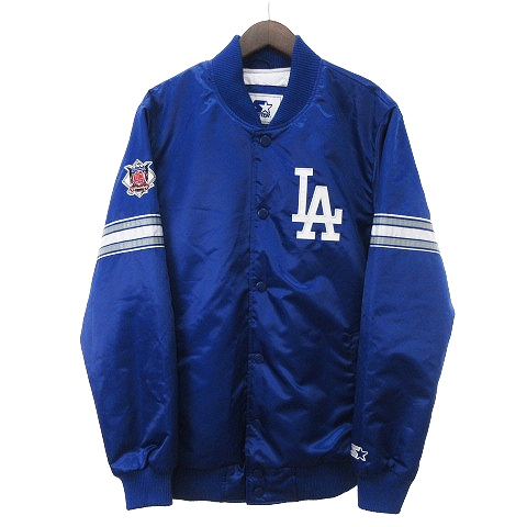 【中古】未使用品 スターター ドジャース スタジャン ピックアンドロール バーシティ サテン ジャケット ブルー M