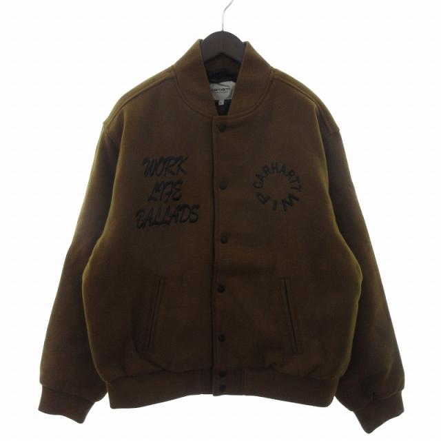 【中古】カーハート WIP 美品 23AW WORK VARSITY BOMBER ブルゾン ウール ロゴ 刺繍 I032435 茶 ブラウン L メンズ