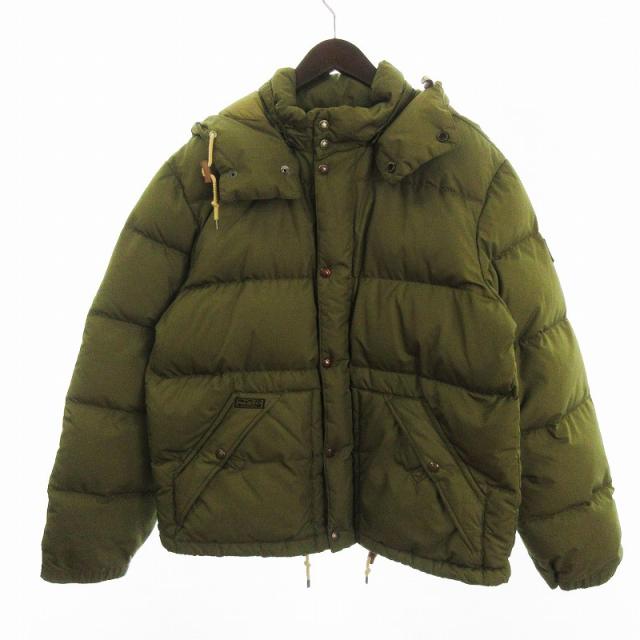 【中古】ポロ バイ ラルフローレン ダウンジャケット ブルゾン ジップアップ フード 緑系 カーキ L メンズ