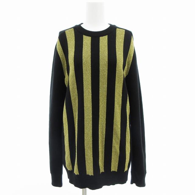 【中古】バルマン ニット セーター クルーネック ストライプ ラメ 長袖 S 黒 ブラック 黄 イエロー /AE ☆AA★
