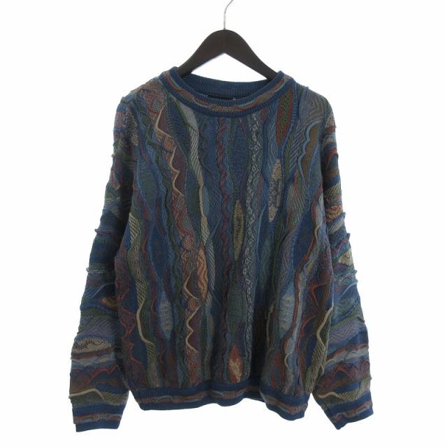 【中古】リムノス LIMNOS セーター ニット 長袖 クルーネック オーストラリア製 総柄 青 ブルー S メンズ