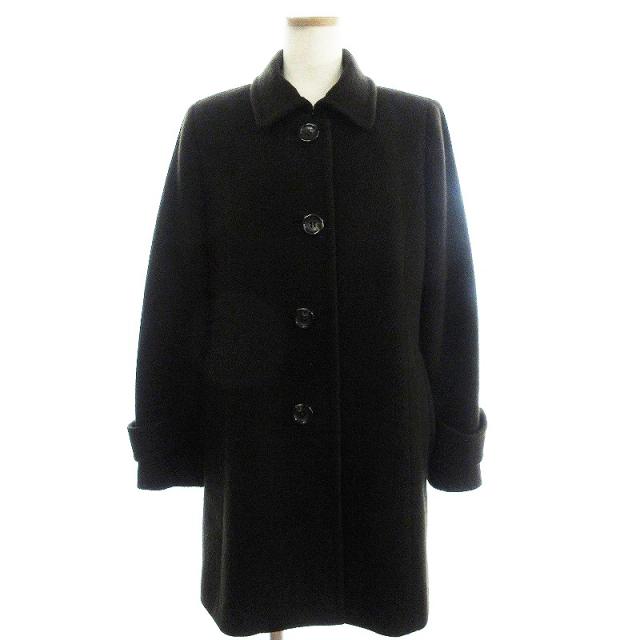 【中古】レリアン Leilian ステンカラーコート カシミヤ 4B 無地 茶 ブラウン 9 レディース