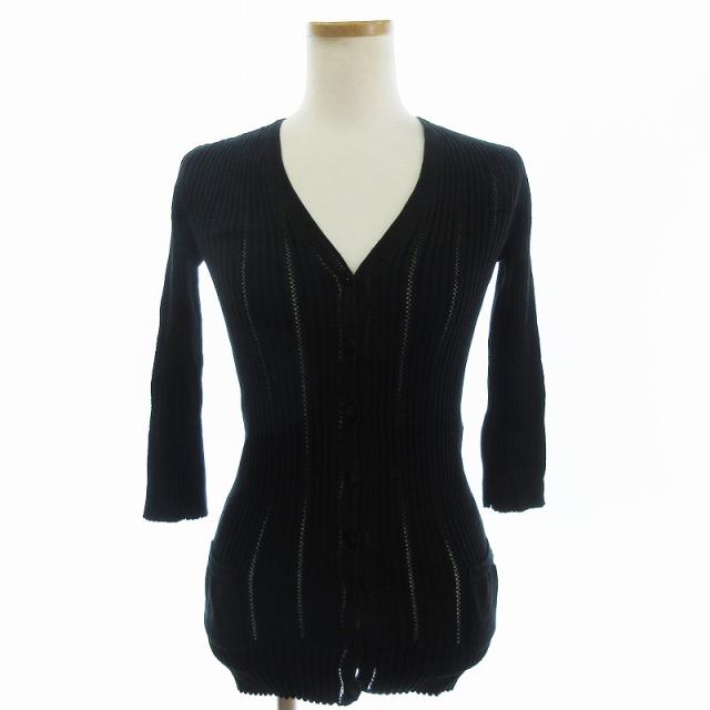 【中古】シャネル CHANEL 03P カーディガン ニット Vネック 七分袖 ポケット 黒 ブラック 34 ☆AA★ レディース