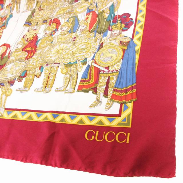 【中古】グッチ GUCCI ストール 大判 騎士柄 人 総柄 シルク 赤系 レッド ☆AA★ ■GY14 メンズ レディース