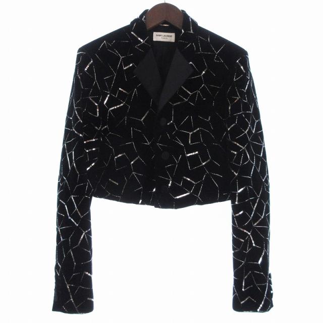 【中古】サンローラン パリ スパンコール ベルベット テーラードジャケット 582727 黒 ブラック 46 ☆AA★ メンズ