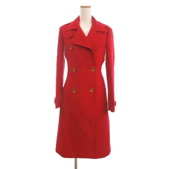 【中古】ディー&ジー ドルガバ ドルチェ&ガッバーナ ダブルコート ロング 裏地総柄 金ボタン 赤 レッド 42 ■GY35