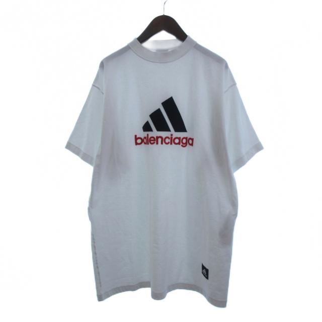 【中古】バレンシアガ BALENCIAGA × アディダス Tシャツ カットソー 半袖 刺繍 白 ホワイト L ☆AA★