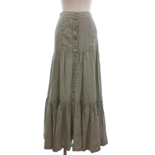 【中古】ローレンラルフローレン タグ付き ティアードスカート ロング 200861809002 ライトグリーン系 00