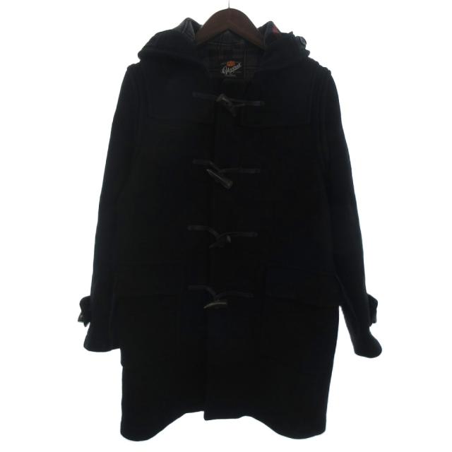 【中古】グローバーオール Gloverall ダッフルコート ジップアップ トグル ウール 裏地チェック 黒 ブラック