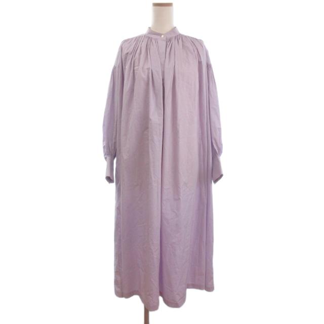 【中古】デパリエ ワンピース コットンギャザーシャツ 長袖 ロング丈 バンドカラー ハーフボタン 紫 パープル 36