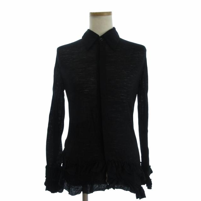 【中古】ジャンポールゴルチエ ファム ニットシャツ ブラウス 長袖 フリル ウール 無地 黒 ブラック 40 レディース