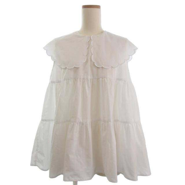 【中古】ヨリ スカラップカラーティアードブラウス ノースリーブ プルオーバー ビックカラー YR21-23064SM-2 F 白