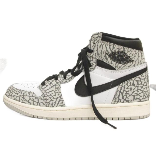 【中古】未使用品 ナイキ Air Jordan 1 High OG White Cement Safari スニーカー シューズ 総柄 グレー 27.0?p