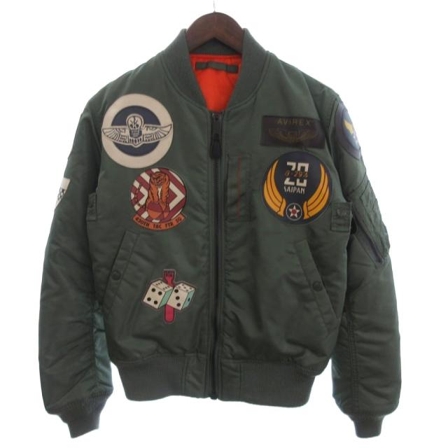 【中古】アヴィレックス TOP GUN MA-1 ジャケット ブルゾン フルジップ ワッペン 6152164 ナイロン 緑 カーキ M