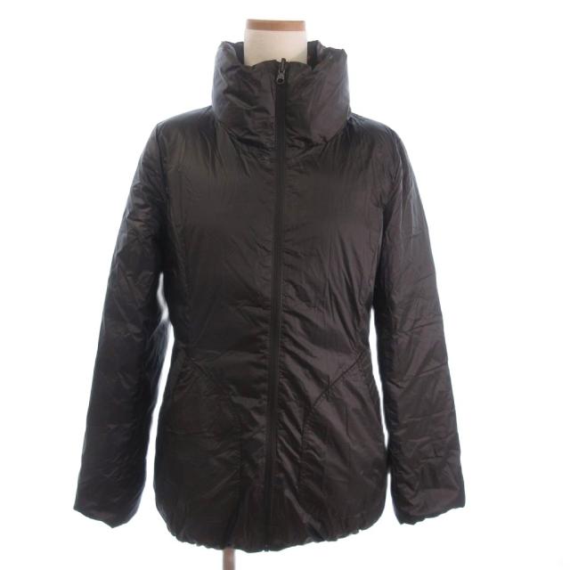 【中古】レリアン  ダウンジャケット ブルゾン リバーシブル フルジップ ナイロン 花柄 茶 ブラウン 11 レディース