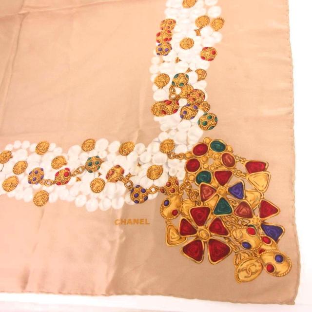 【中古】シャネル CHANEL グリポア スカーフ 大判 宝石柄 ジュエリー柄 ベージュ 小物 ☆AA★ レディース