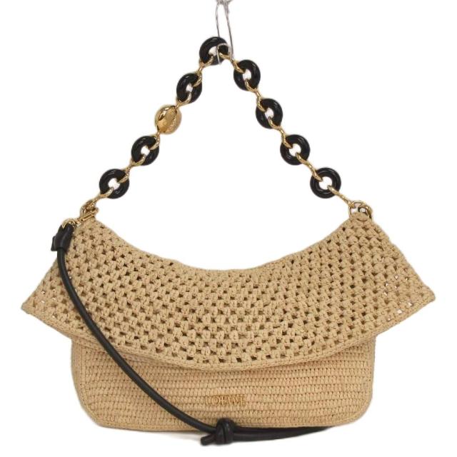 【中古】ロエベ OLA オラ ミディアム サマーバッグ ショルダー ハンド ドーナツチェーン ラフィア&カーフ ベージュ