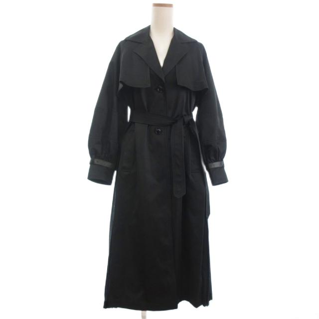 【中古】アメリヴィンテージ 美品 バルーンスリーブ プリーツ トレンチコート ダークグレー ブラック F レディース